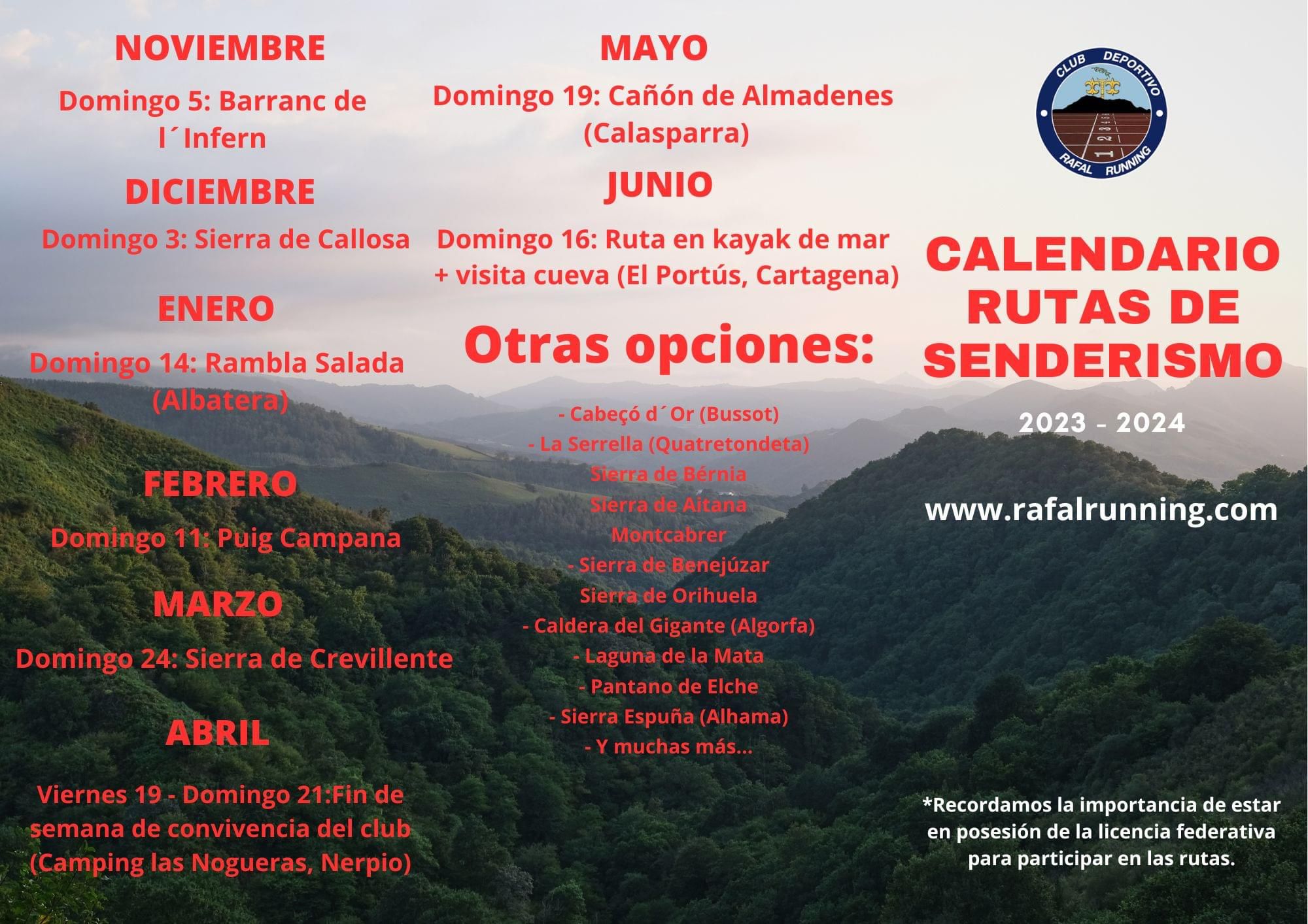 CALENDARIO RUTAS SENDERISMO 2023-2024 – C.D. Rafal Running